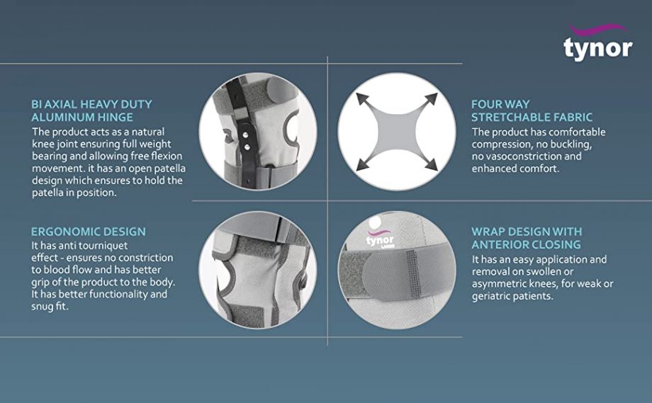 Tynor Functional Knee Support, Grey, 1 Unit - FitMax