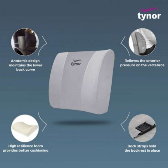 Tynor Lumbo Back Rest (Back Support, Grey)- Universal - FitMax